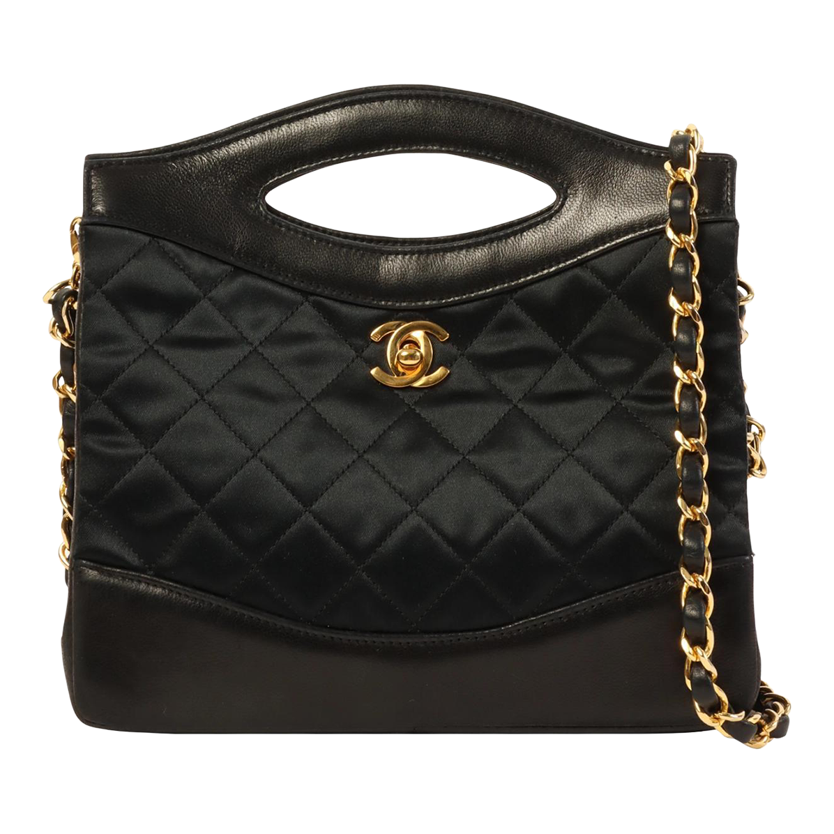 Chanel Around 1990 Made Leather Satin Combination Turn-Lock 2Way Chain ...