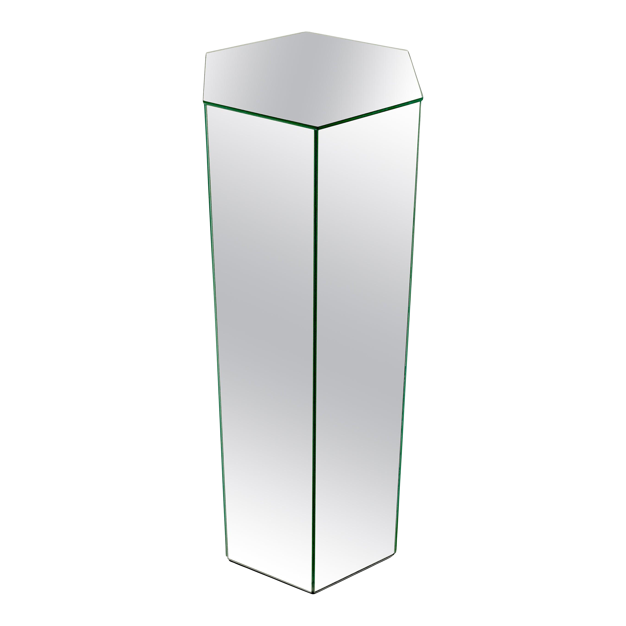 Tall Hexagon Mid-Century Modern Mirrored Pedestal Stand Side Table ...