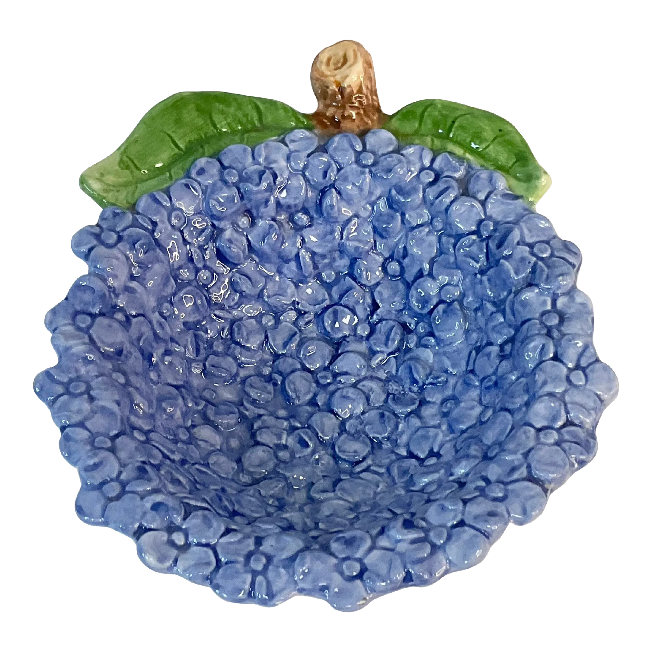 1990s Vintage Hollywood Regency Majolica Hydrangea Catchall Dish | Chairish