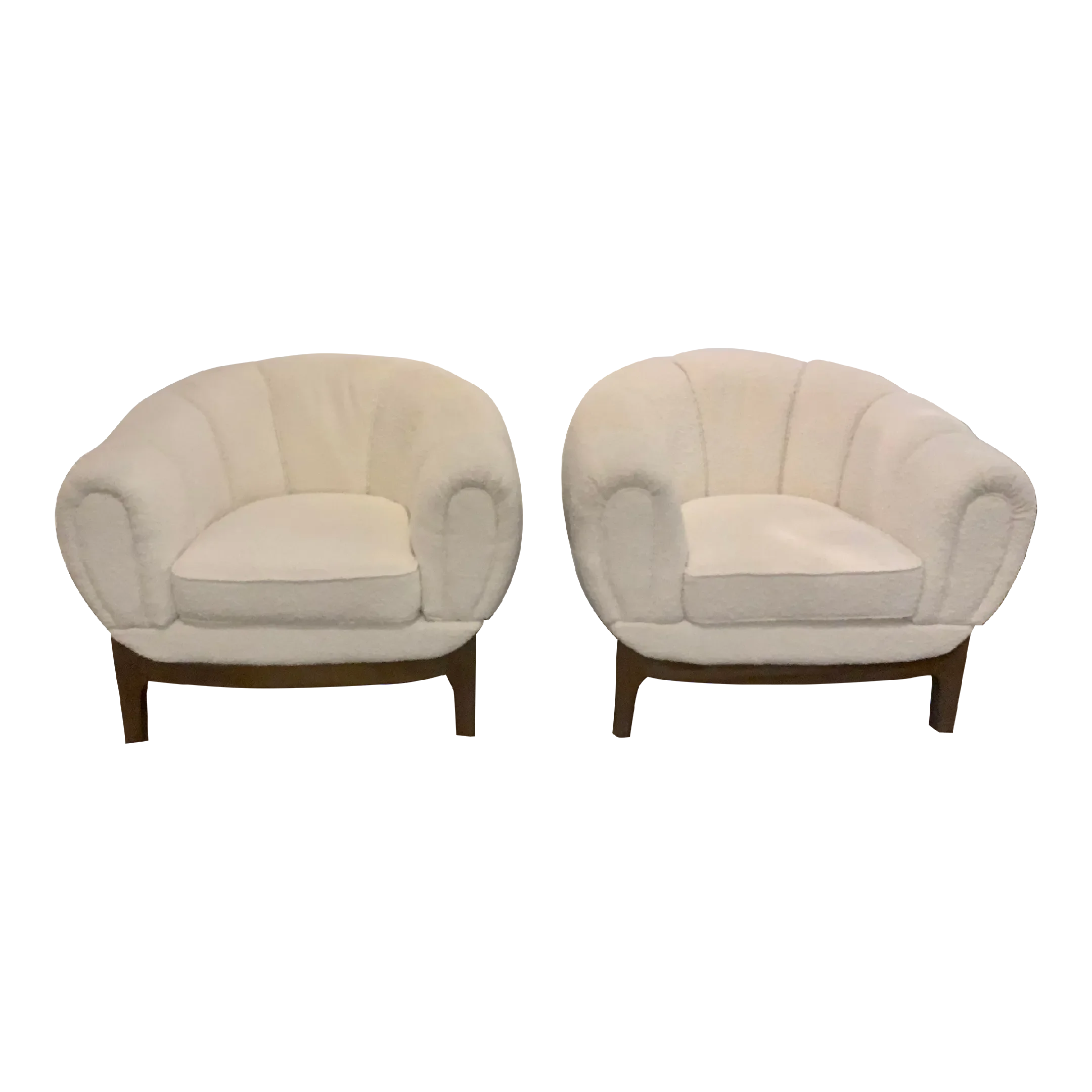 Modern White Boucle Curved Back Club Chairs Pair | Chairish