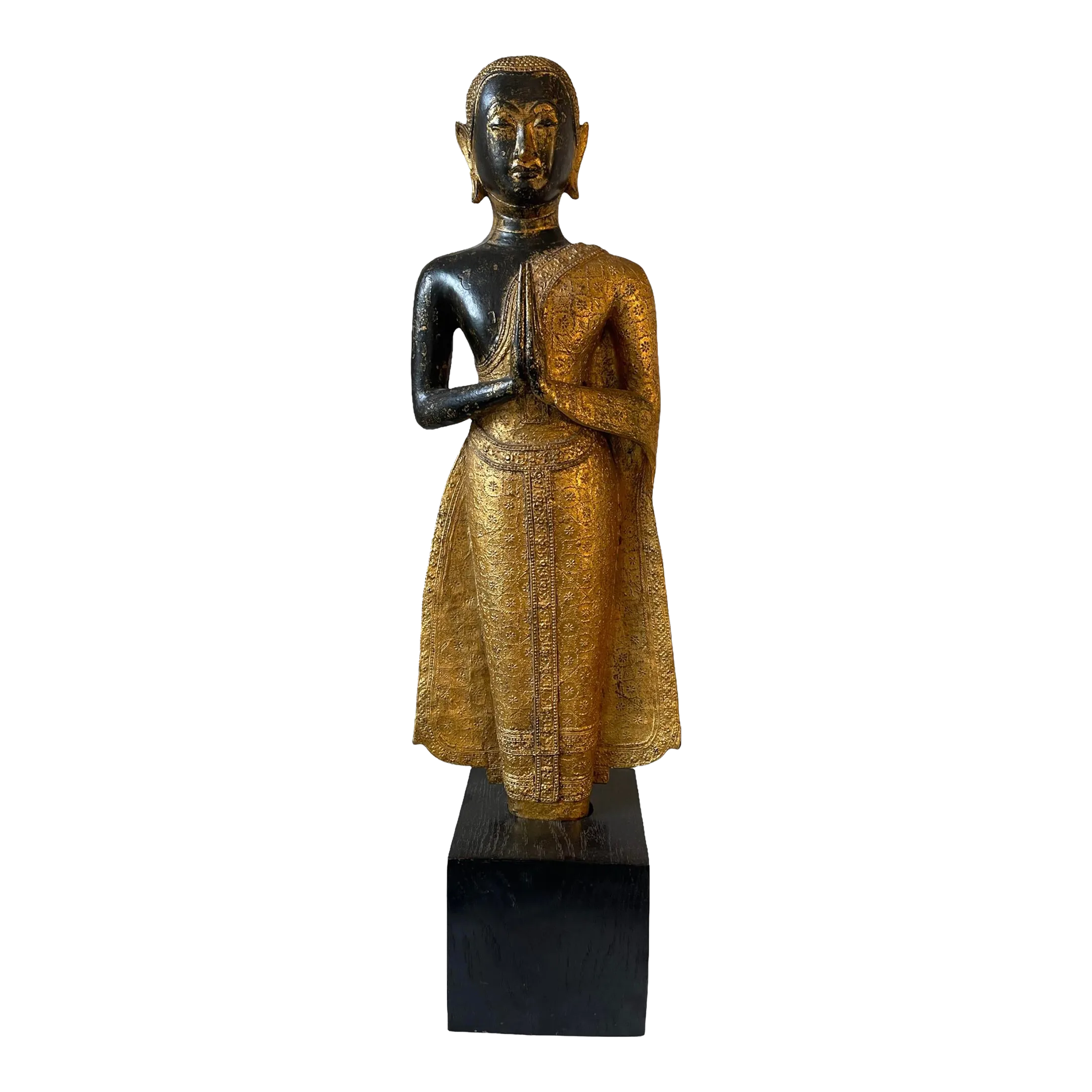 Late 19th Century Mandalay Burmese Carved Wood Gilt Statue | Chairish
