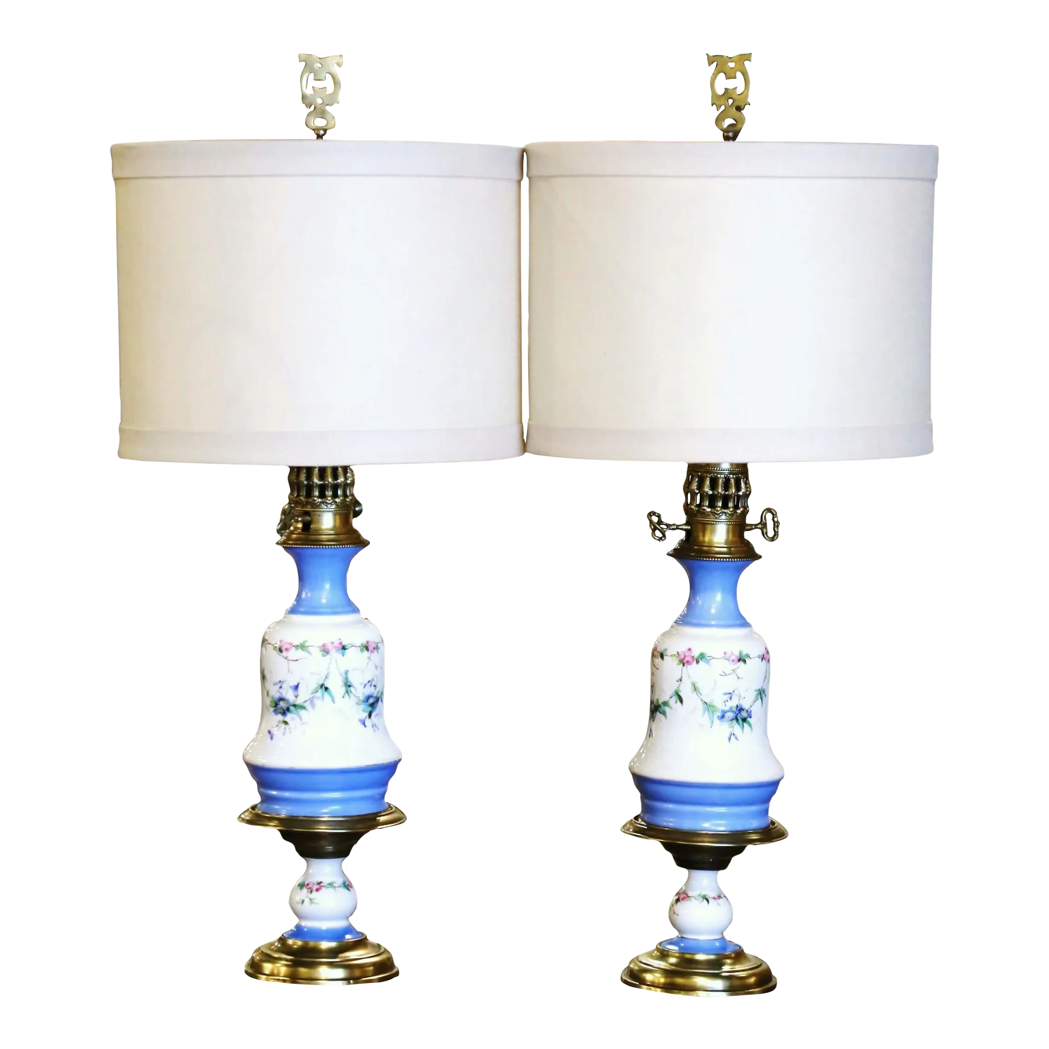 Pair of 19th Century French Porcelain & Brass Table Oil Lamps With ...