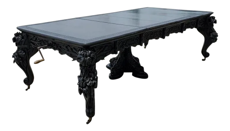 Meiji Period Dragon Carved Ebonized Extending Dining Table | Chairish