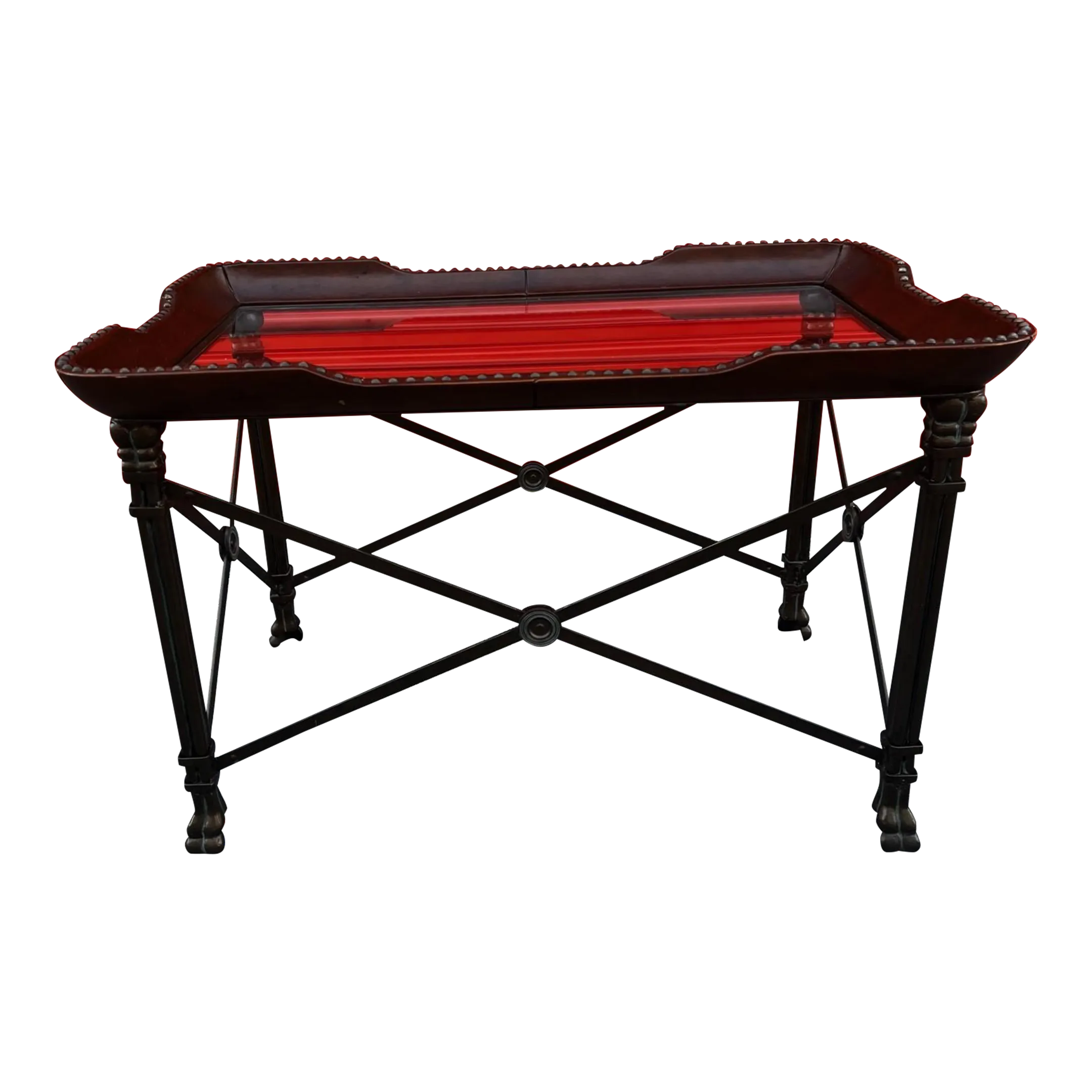 2000s Maitland-Smith Leather, Iron and Nail-Head Coffee Table | Chairish