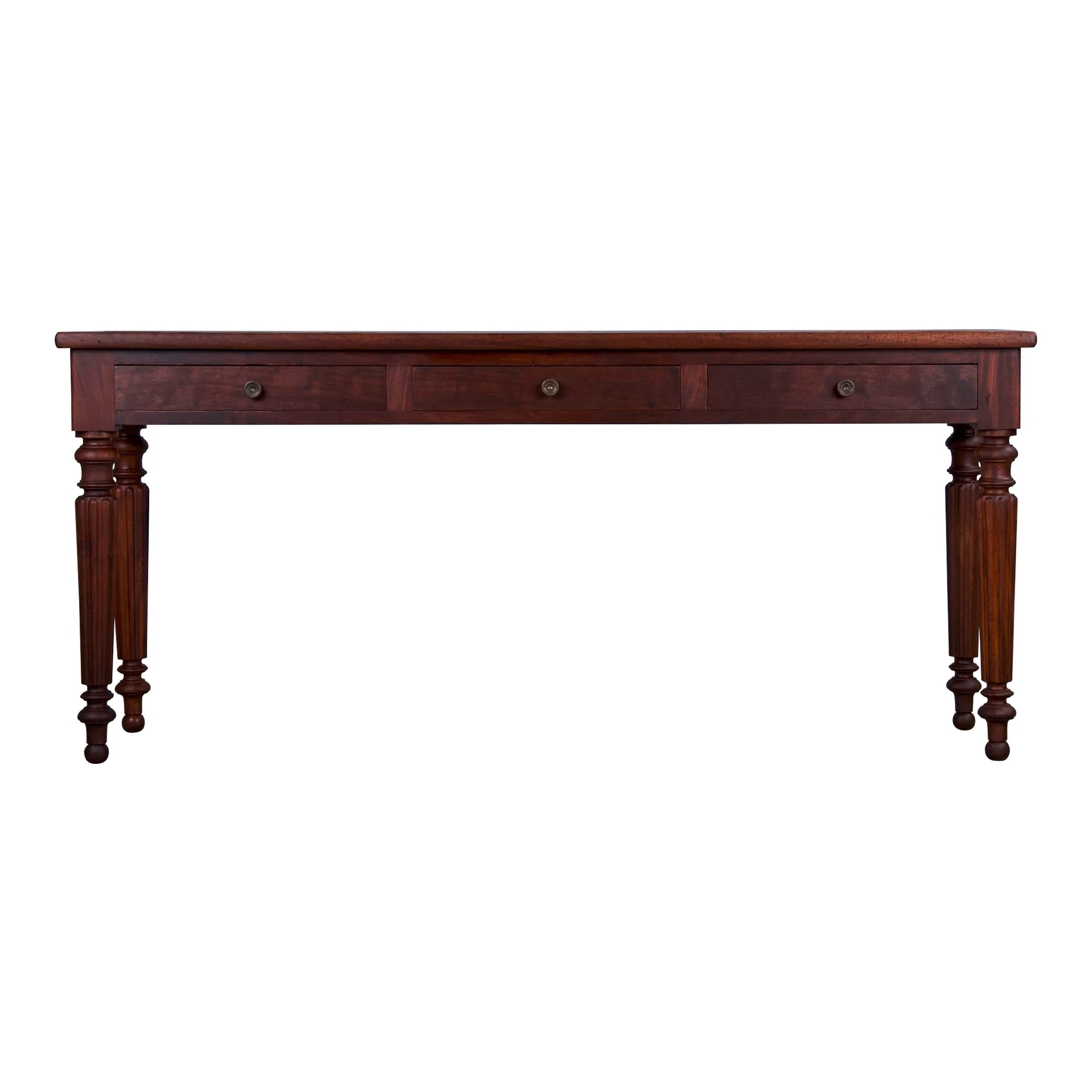 Antique English Victorian Style Mahogany Console W/ Leather Top | Chairish
