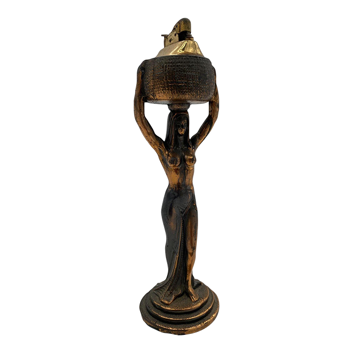 1920s Egyptian Revival Nude Queen Copper Table Lighter | Chairish