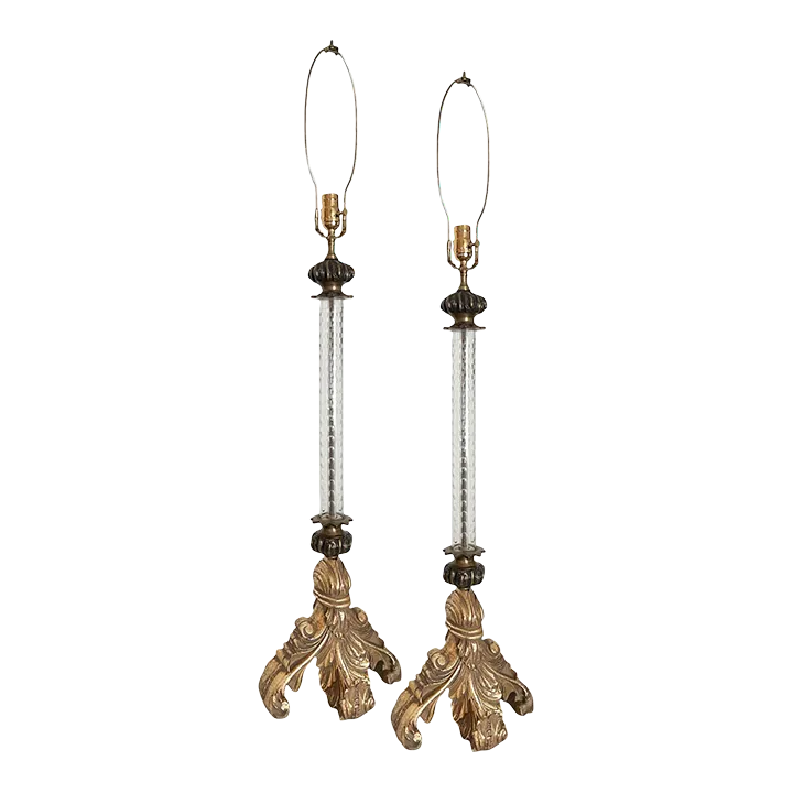 Pair of Tall Fluted Cut Glass Neoclassical Table Lamps | Chairish
