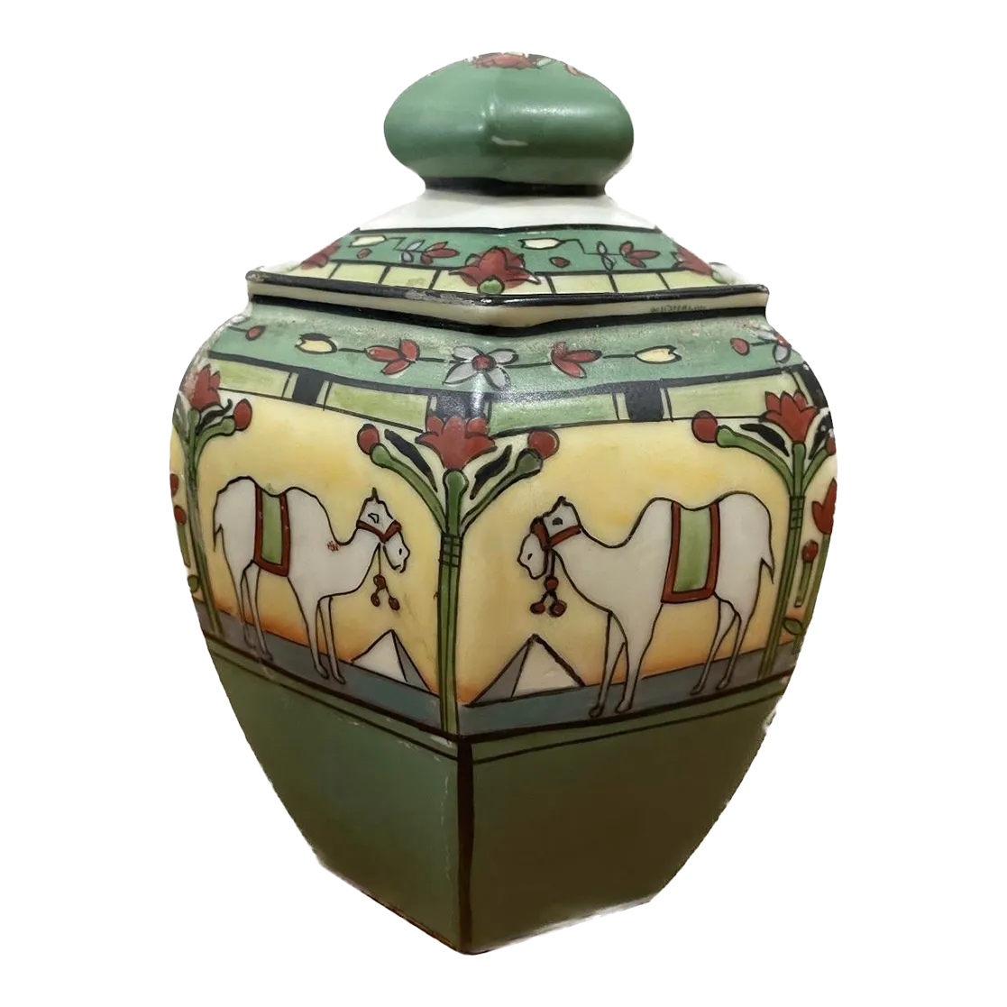 Antique Early 1900s Nippon Moriage Hexagonal Hand Painted Jar Signed ...