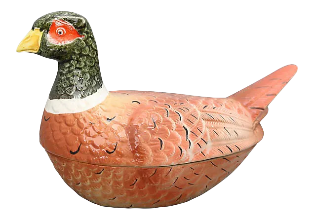 Mid 20th Century French Majolica Pheasant Pâté Tureen | Chairish