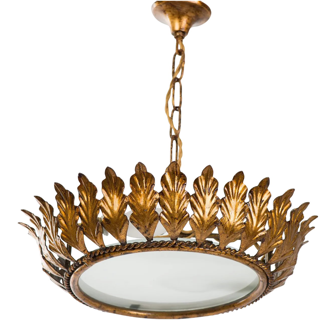 1950s Spanish Gilt Metal Sunburst Ceiling Light Fixture | Chairish