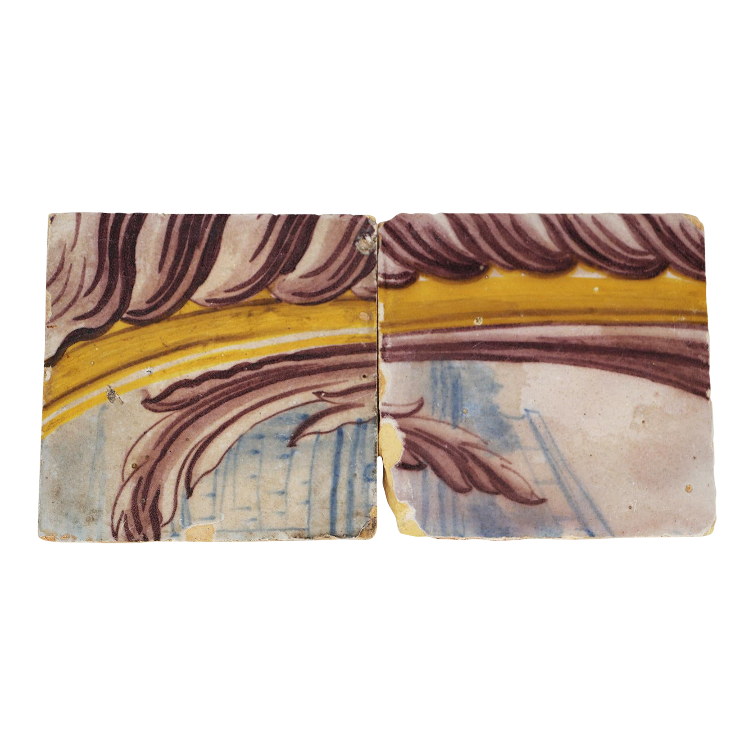 18th Century Antique Portuguese Set of Two Dark Brown, Blue, White and ...