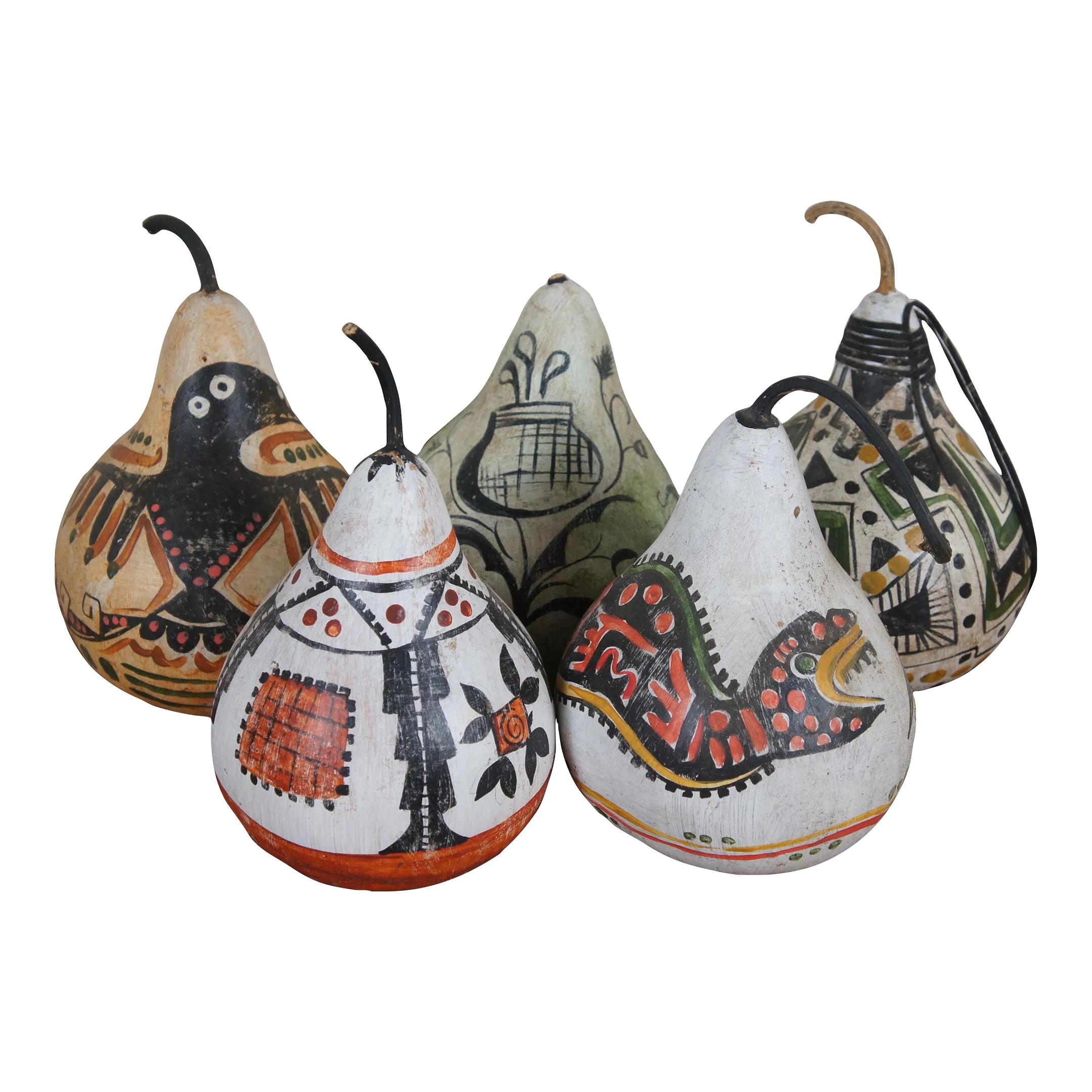 Late 20th Century Artisian Folk Art Southwestern Pueblo Painted Gourds ...