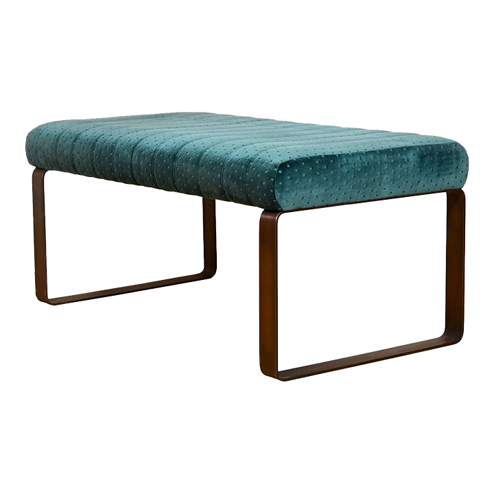 Modern Upholstered Green Velvet Bench W. Metal Sleigh-Leg Frame | Chairish