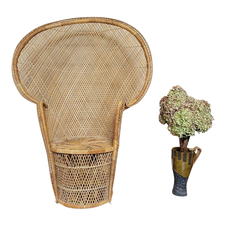 Mid 20th Century Vintage Rattan Wicker Large Peacock Chair | Chairish