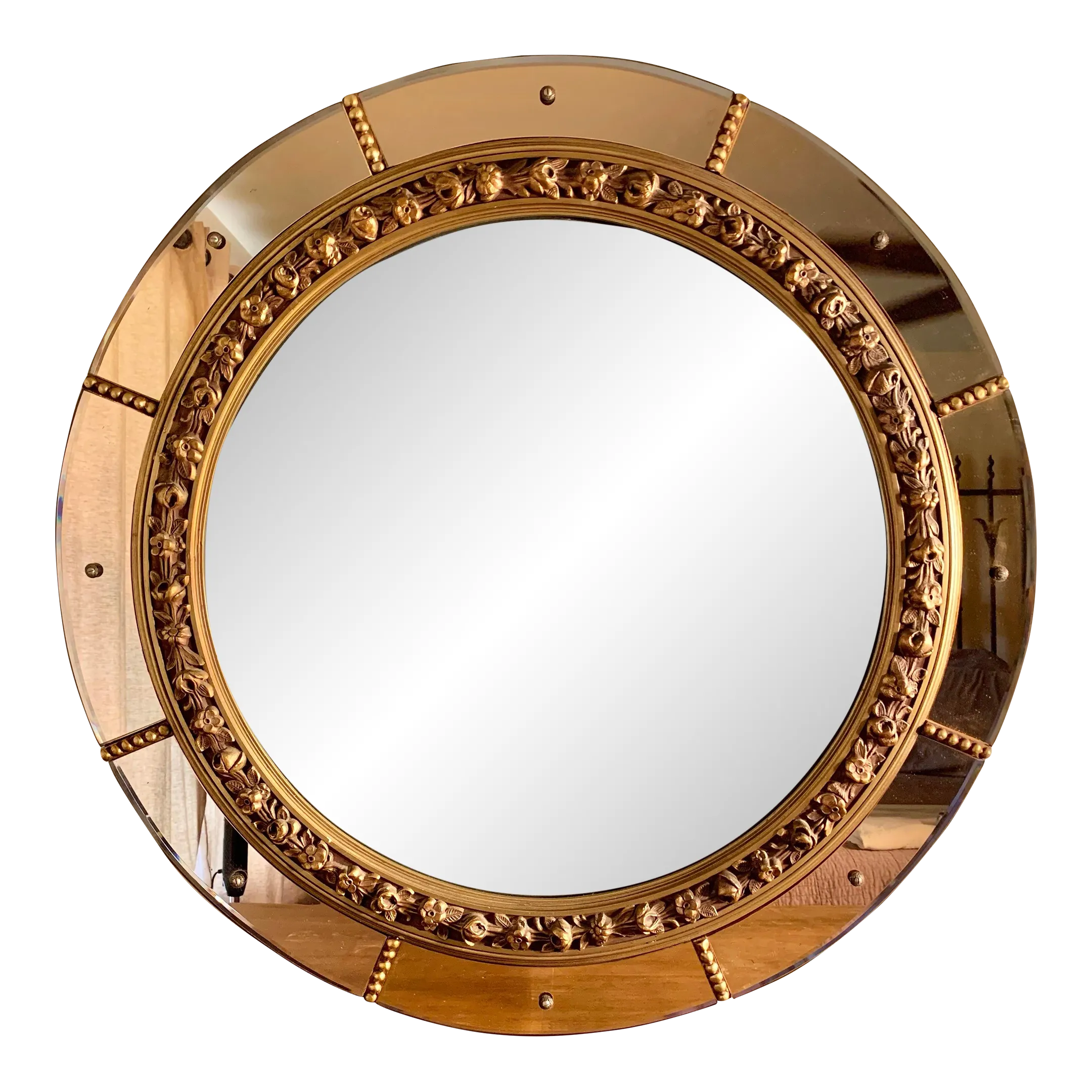 Early 20th Century Art Deco Round Rose Gold Wall Mirror | Chairish