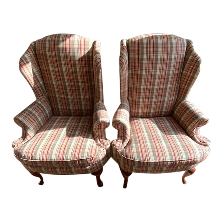 Highland House Wingback Chairs, a Pair | Chairish