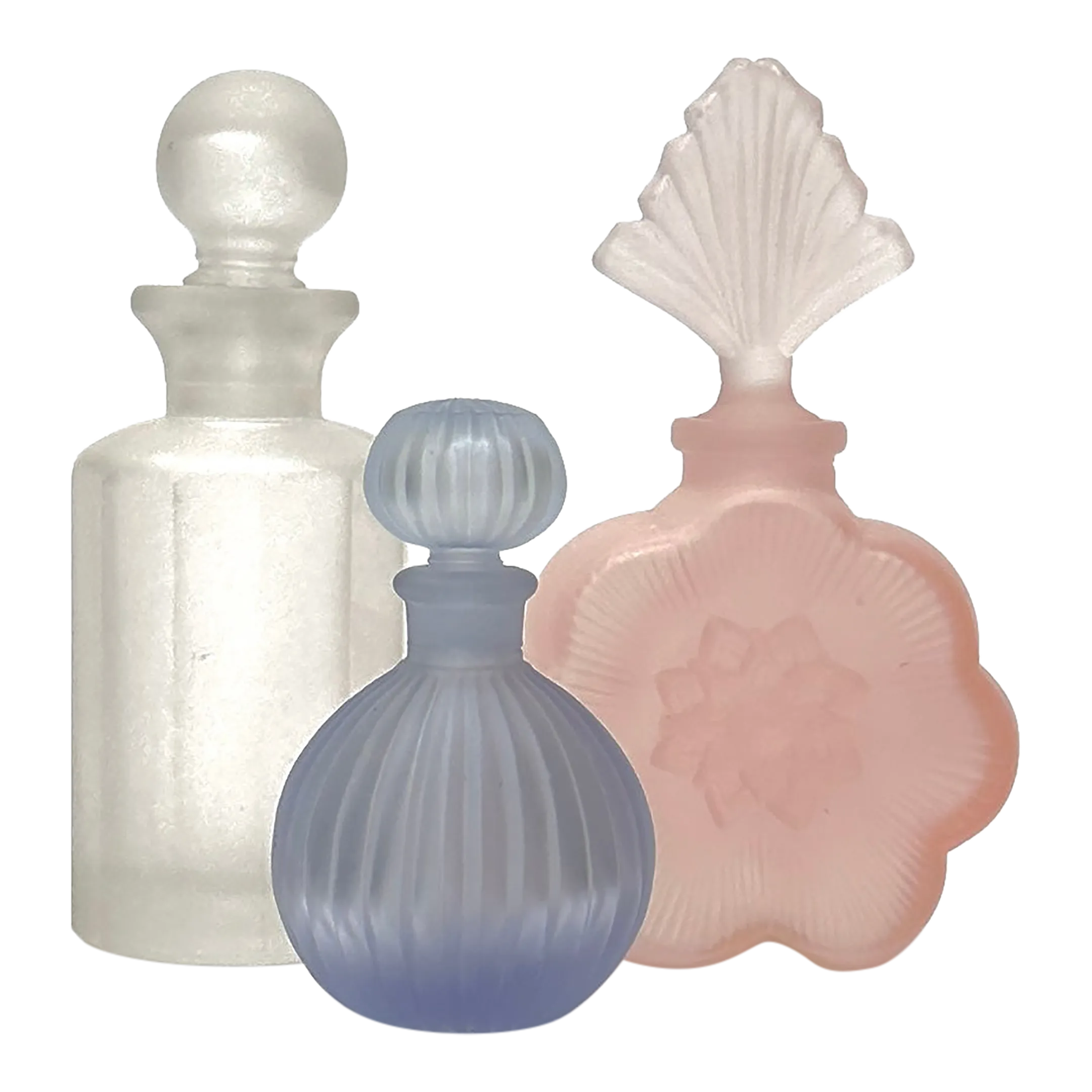 Mid 20th Century Mixed Pastel Frosted Glass Perfume Bottle Curation ...