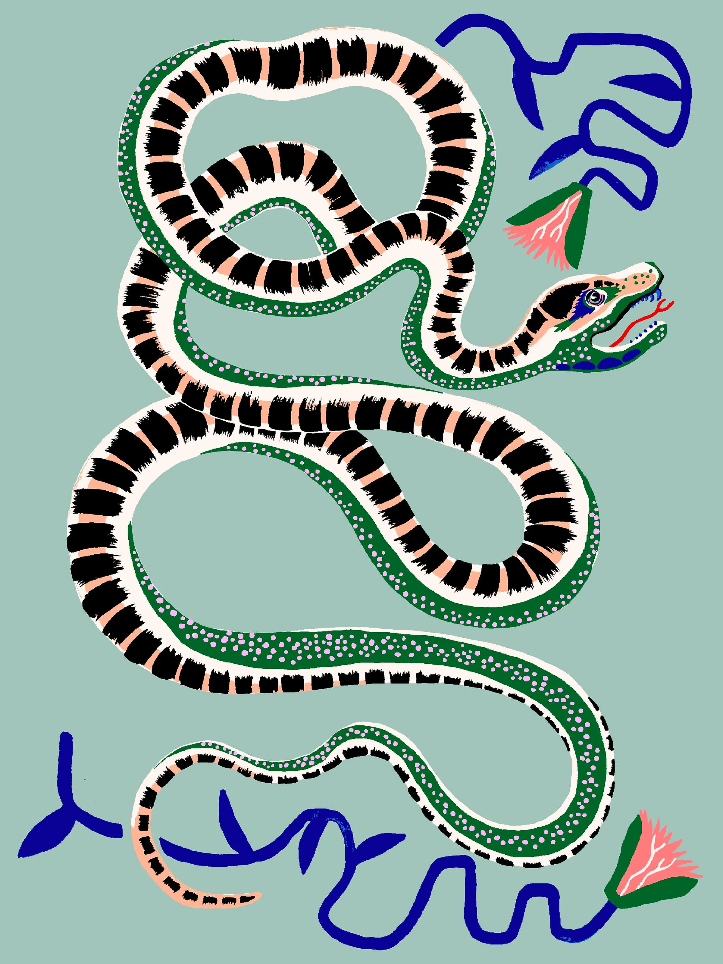 "Philosopher Snake in Dusty Blue" Contemporary Giclee Print by Sarah ...