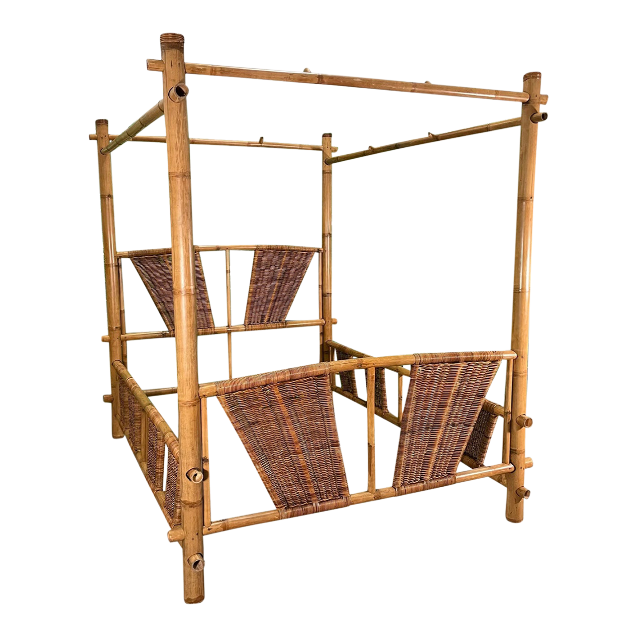 Bamboo and Rattan Queen Size Canopy Bed | Chairish
