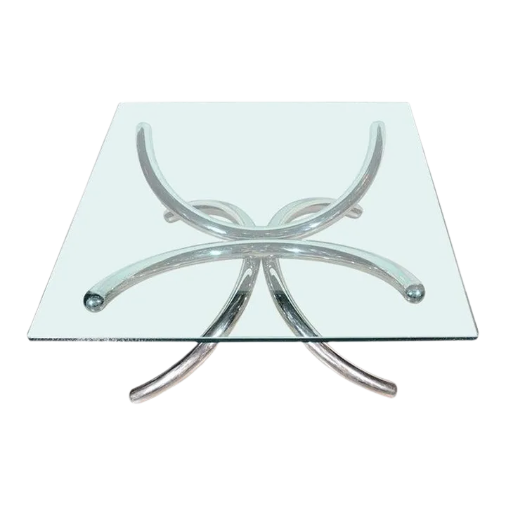 Chrome and Glass Tubular Coffee Table in Style of Paul Tuttle, Italy C ...