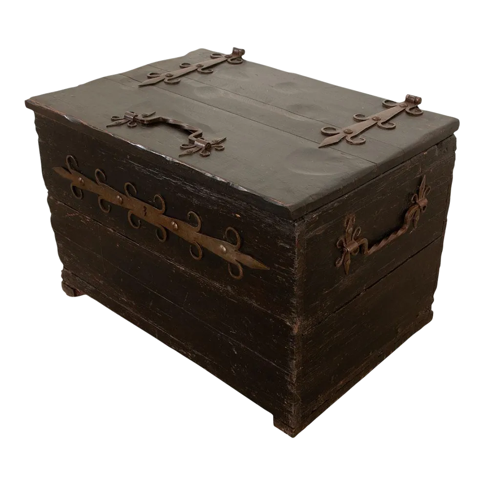 Early 19th Century English Iron Bound Coffer | Chairish