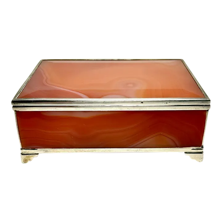 Continental Silver Mounted Red Agate Box | Chairish