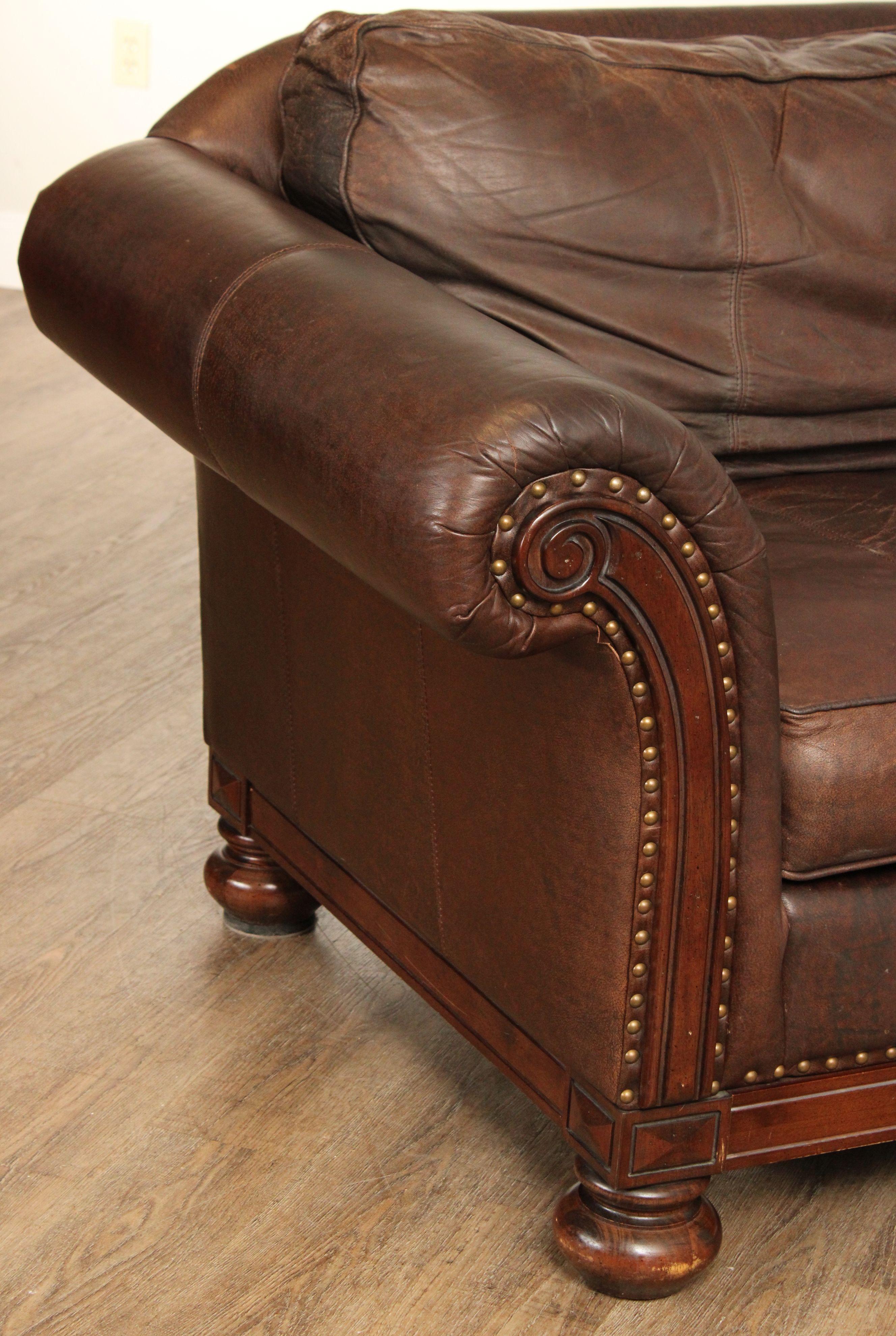 Bernhardt Leather Sofa With Nailhead Trim | Cabinets Matttroy