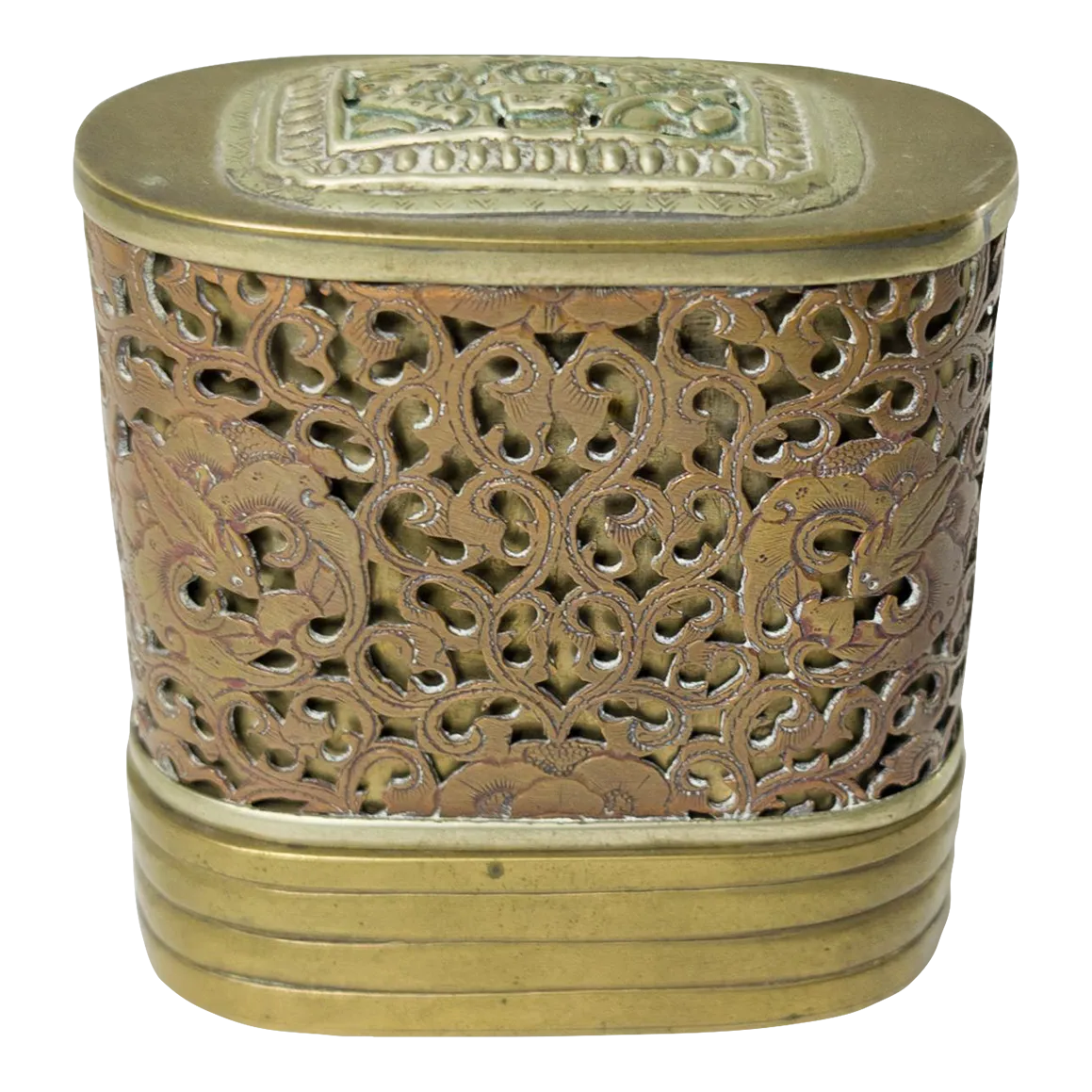 Early 20th Century Chinese Copper Brass and Paktong Reticulated Box ...