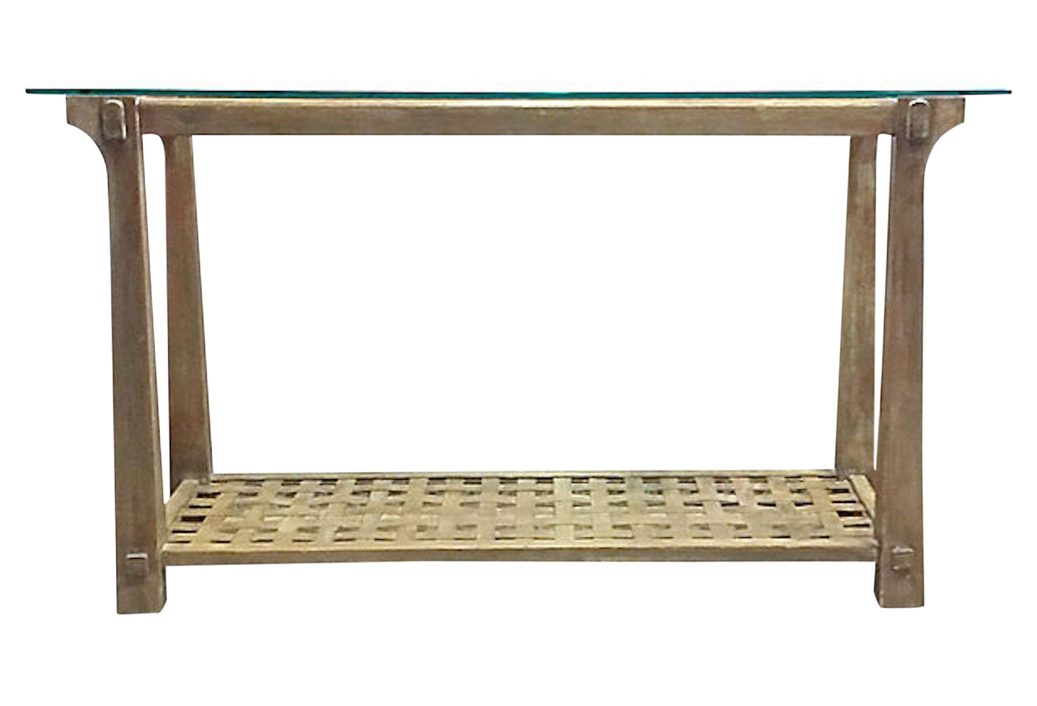 1970s Contemporary Cerused Wood & Woven Console Table | Chairish