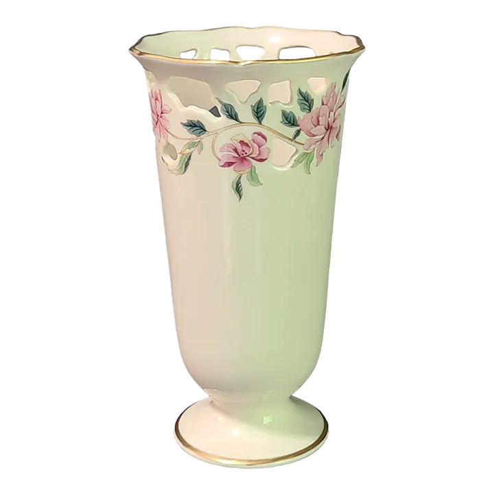 Late 20th Century Lenox Painted Flowers Pierced Porcelain Vase, Made in ...