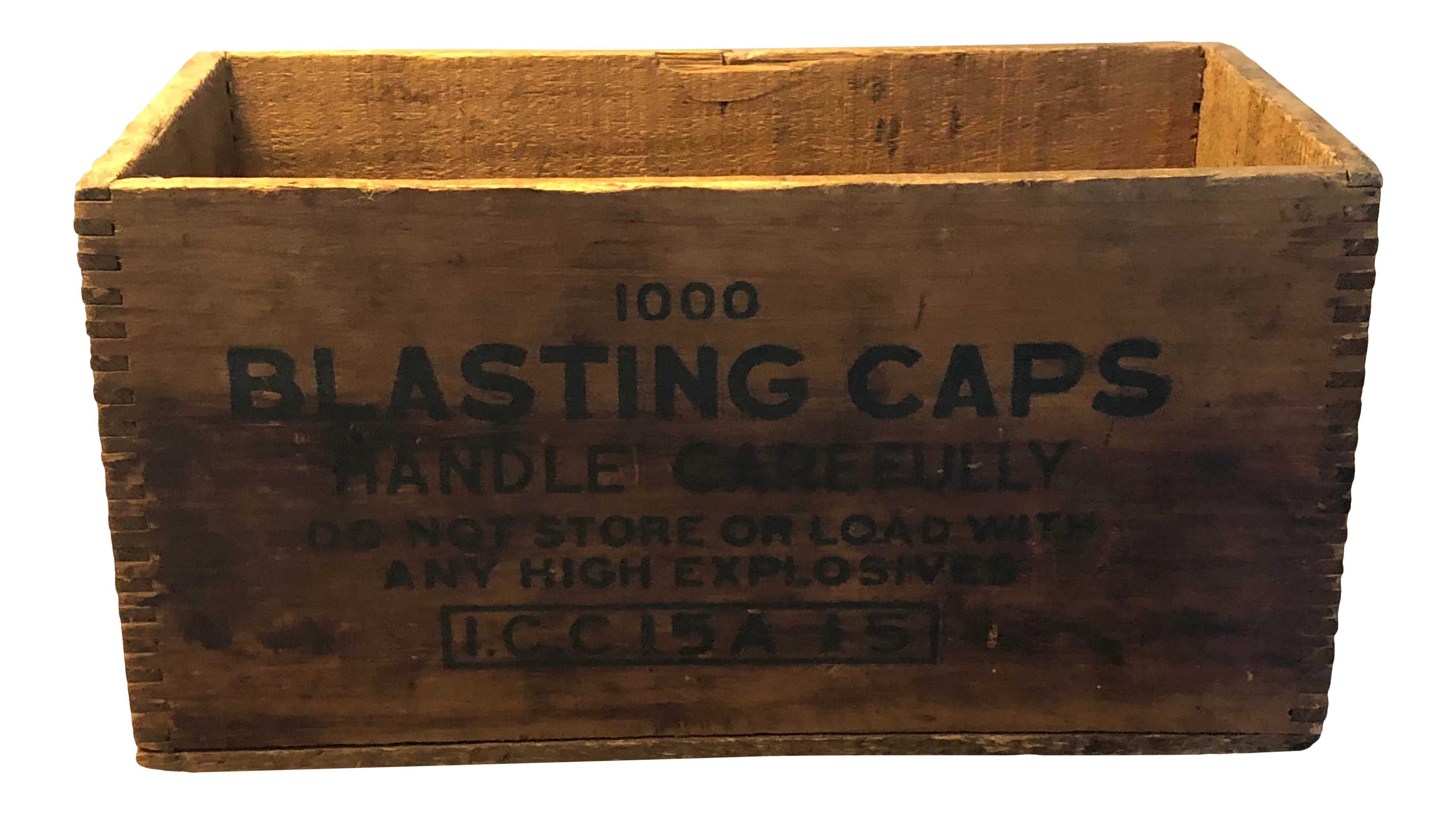 Antique Wooden Atlas Powder Co. Blasting Caps Box | Chairish
