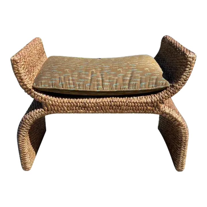 Woven X Shape Bench With Custom Cushion by Baker | Chairish