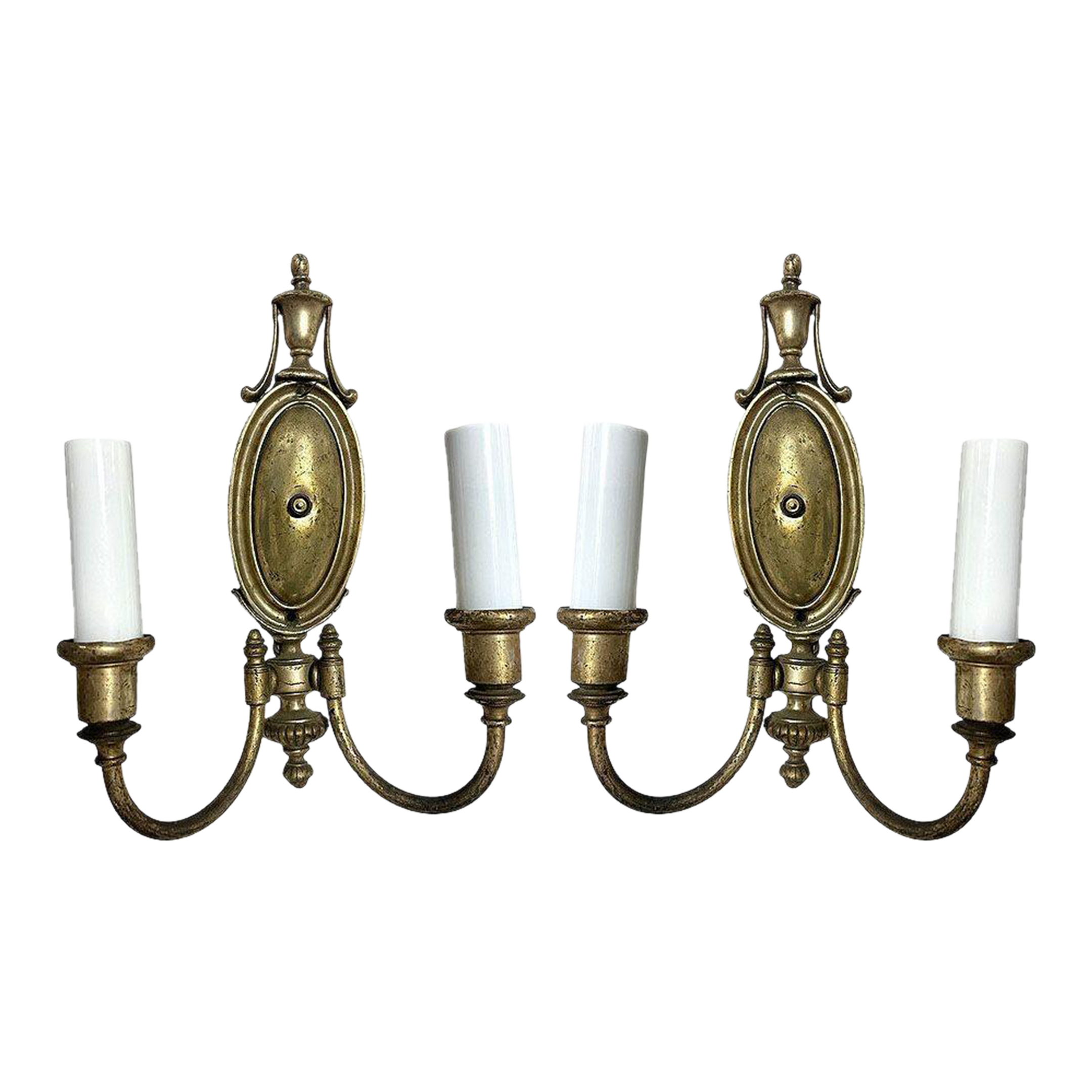1920s French Empire Style Cast Brass Dual Arm Wall Sconces, Pair | Chairish