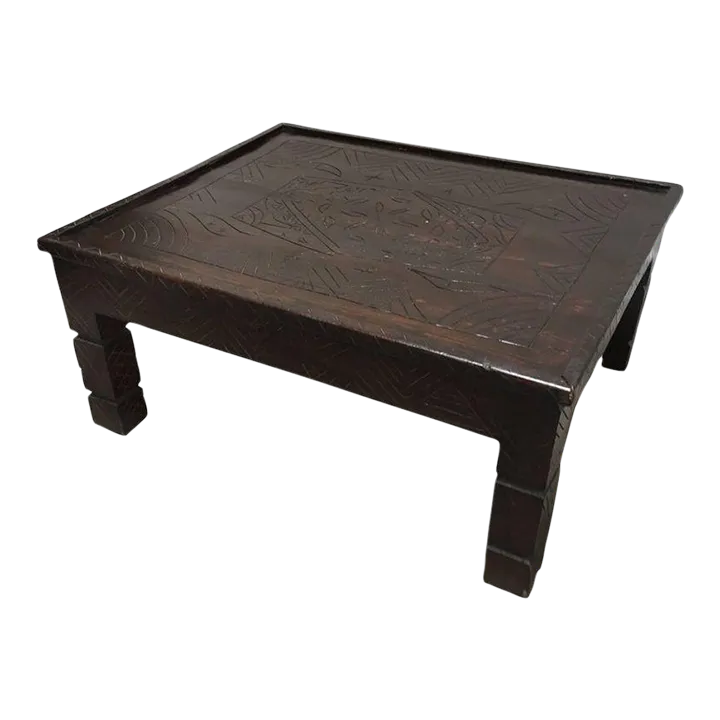 Moroccan Berber Table With Carved Tribal African Designs | Chairish