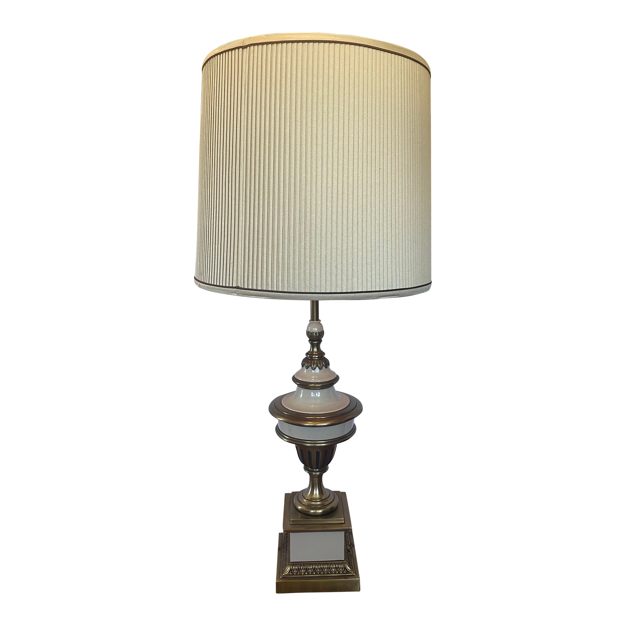 Vintage Stiffel Beige Enameled Brass Table Console Lamp With Original ...