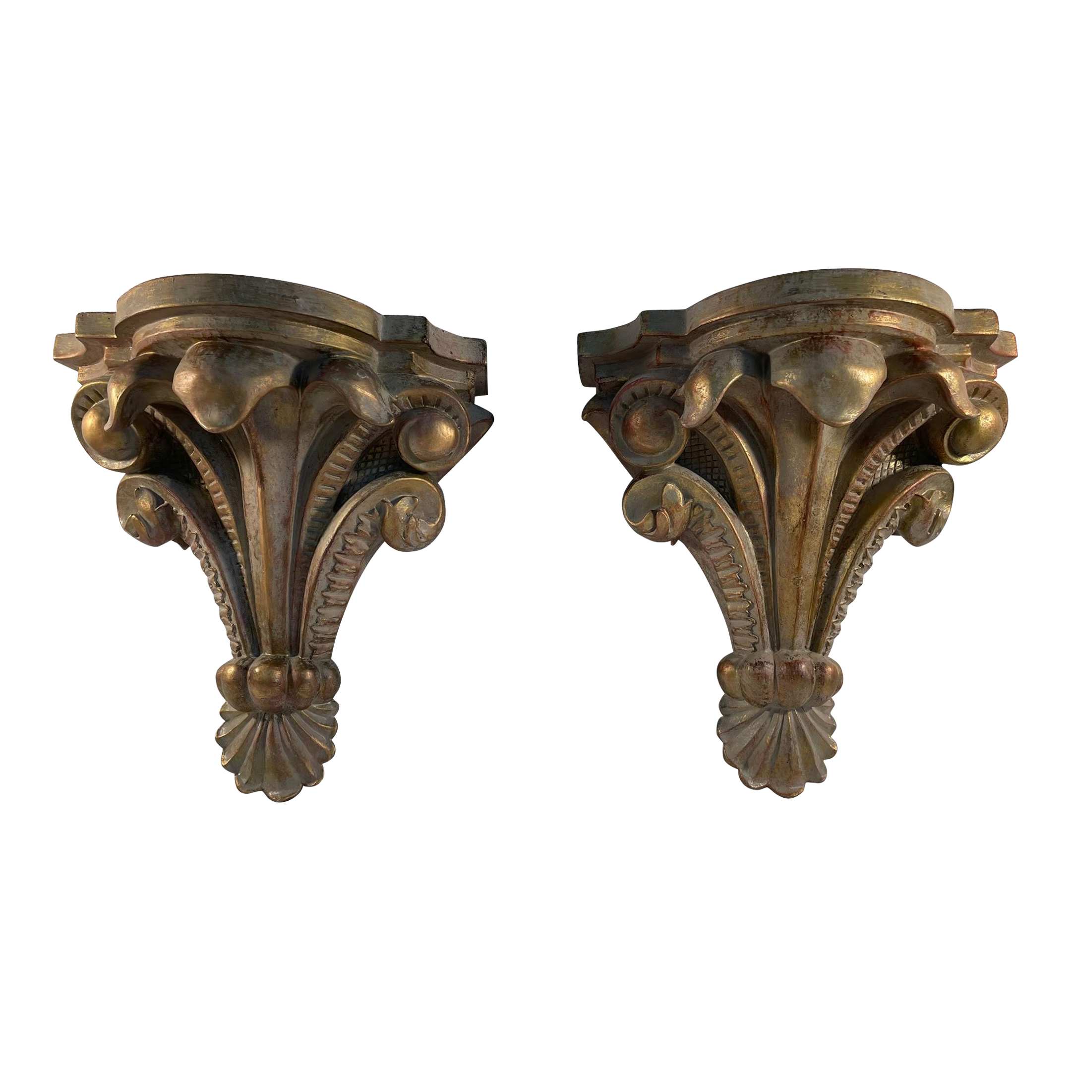 Late 20th Century Italian Style Wall Shelf Brackets - a Pair | Chairish