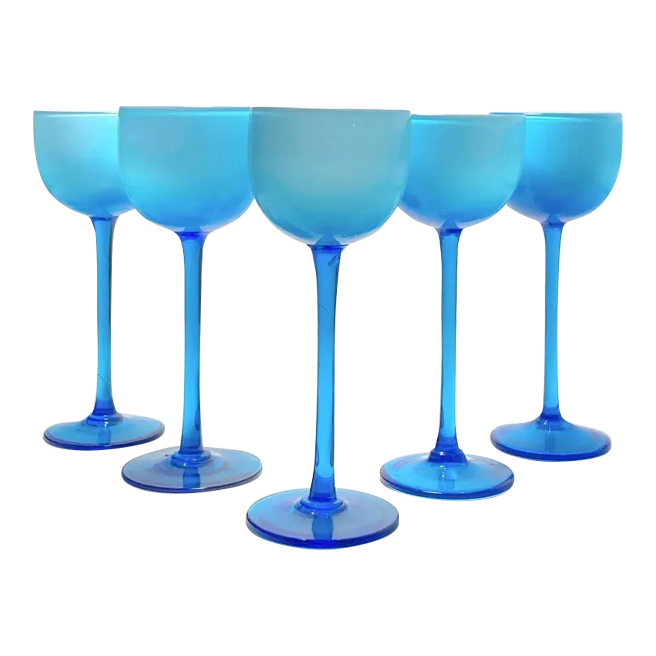 1960s Carlo Moretti Set of 5 Azure Blue & White Cased Wine Glasses ...