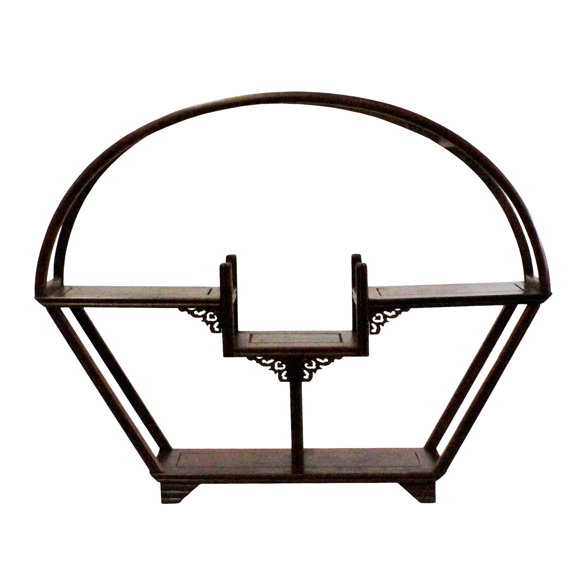 Chinese Yellowish Brown Wood Arch Cone Small Curio Display Stand | Chairish