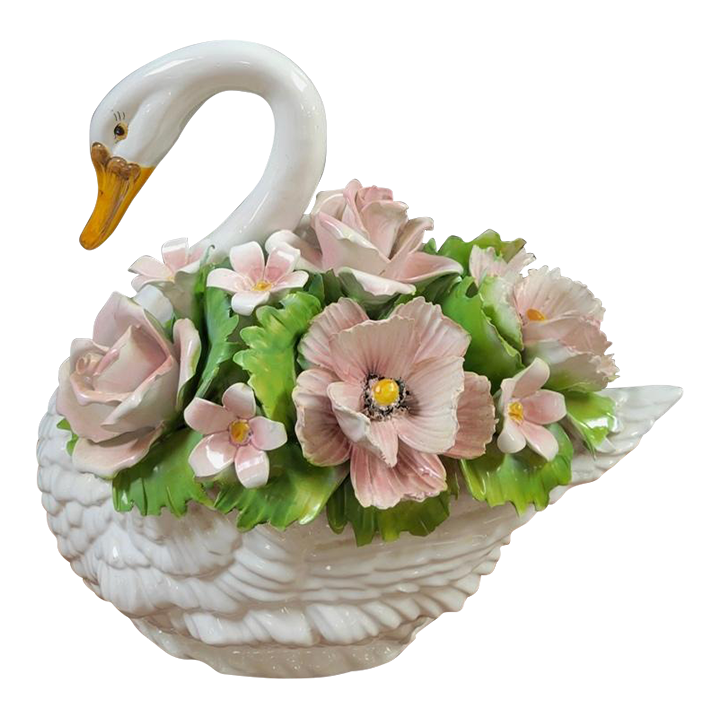 Large Vintage Italian Capodimonte Floral Swan Centerpiece Figurine ...