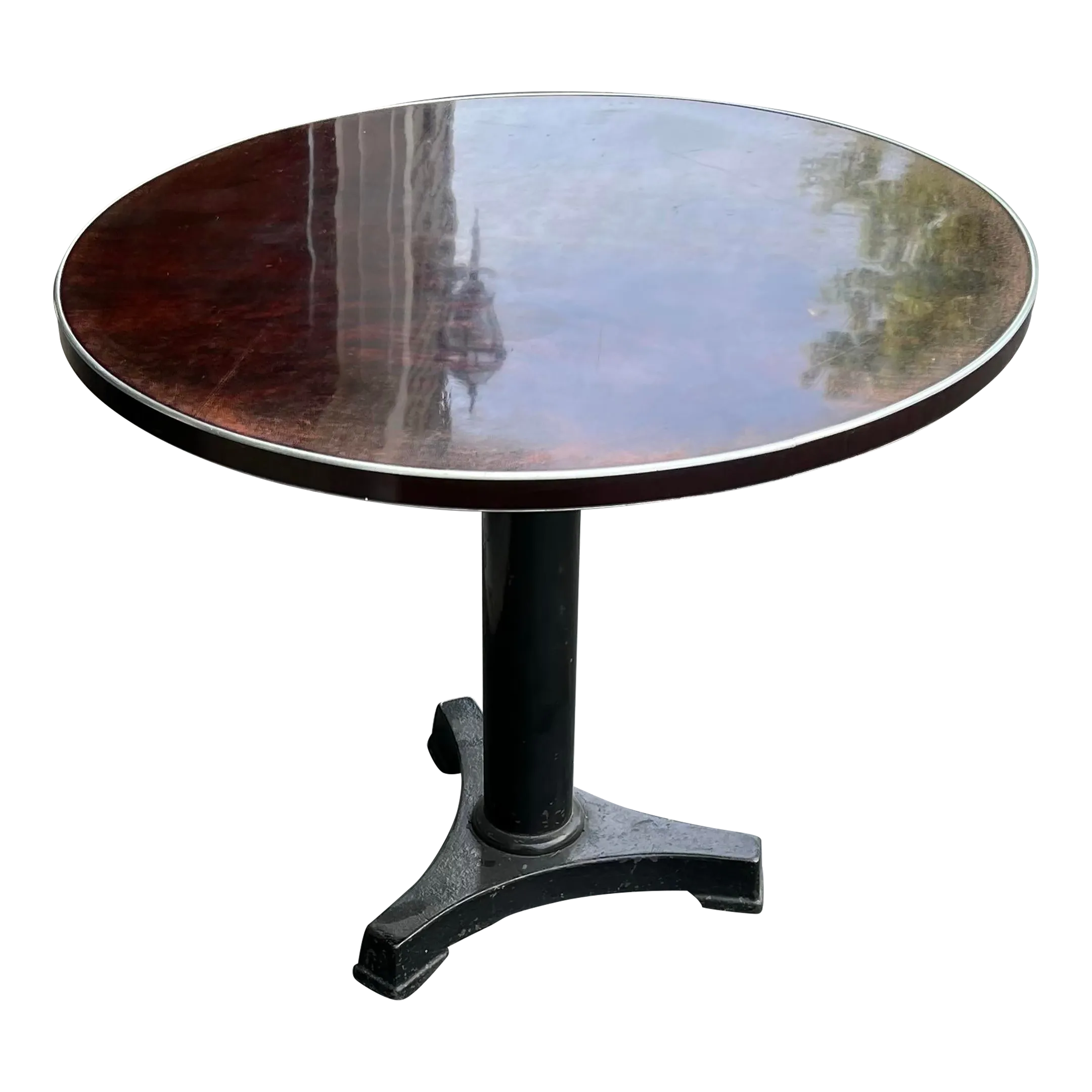 Vintage Wrought Iron Pedestal Faux Tortoise Shell Dining Table | Chairish