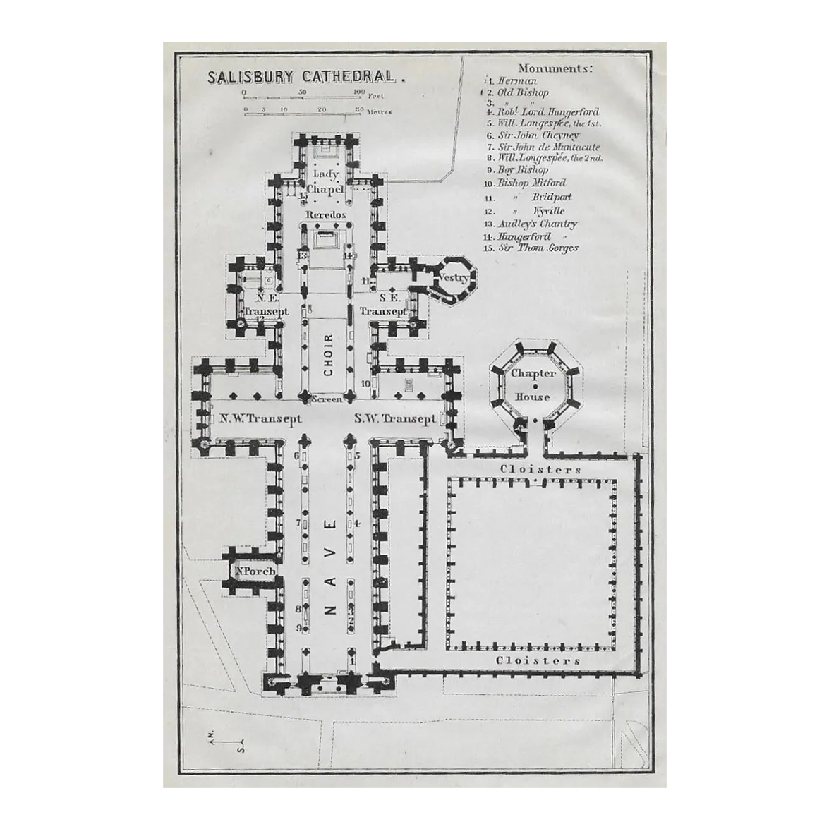 1910 Plan of Salisbury Cathedral in the United Kingdom | Chairish