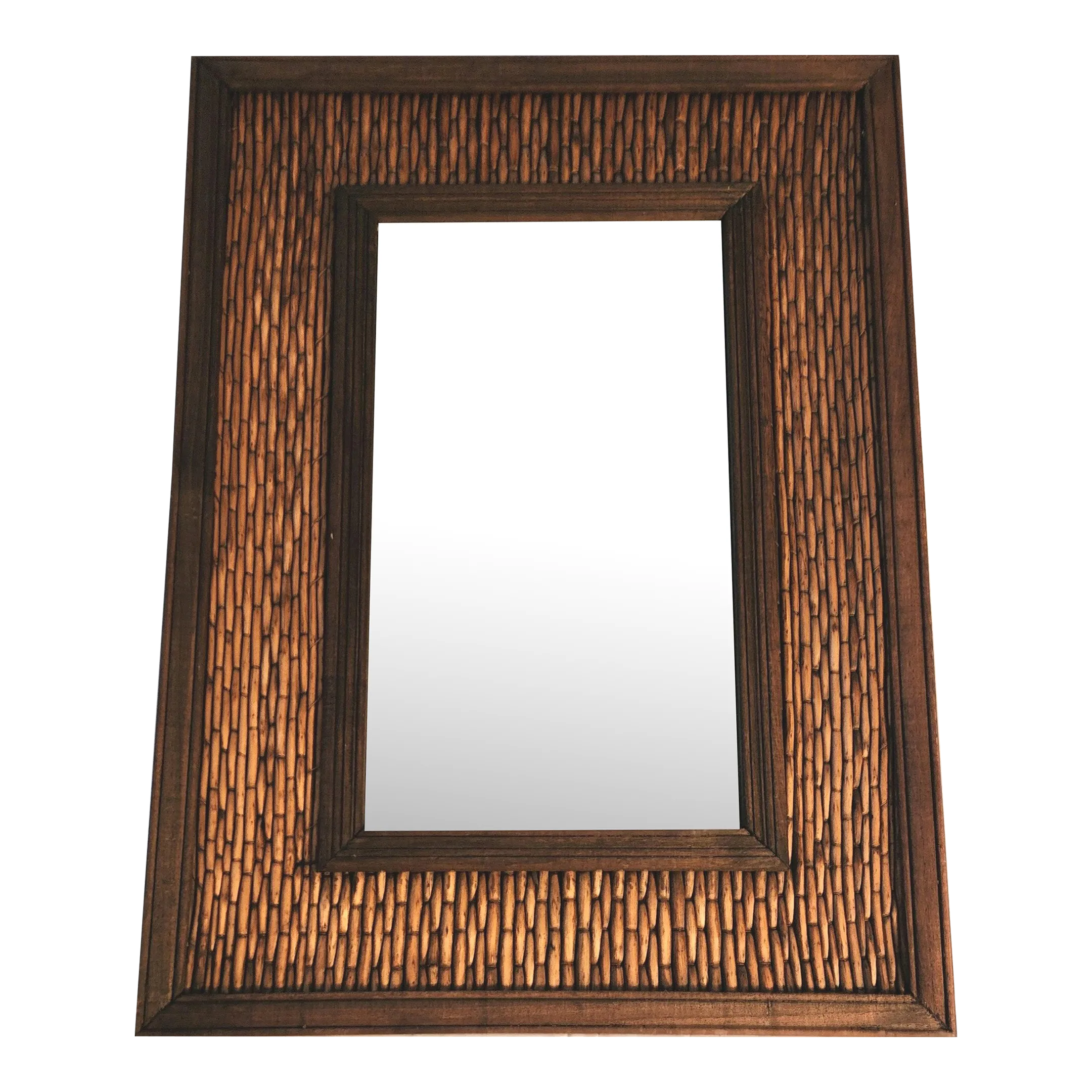 Vintage Woven Bamboo & Reed Frame Wall Mirror 29.5" | Chairish