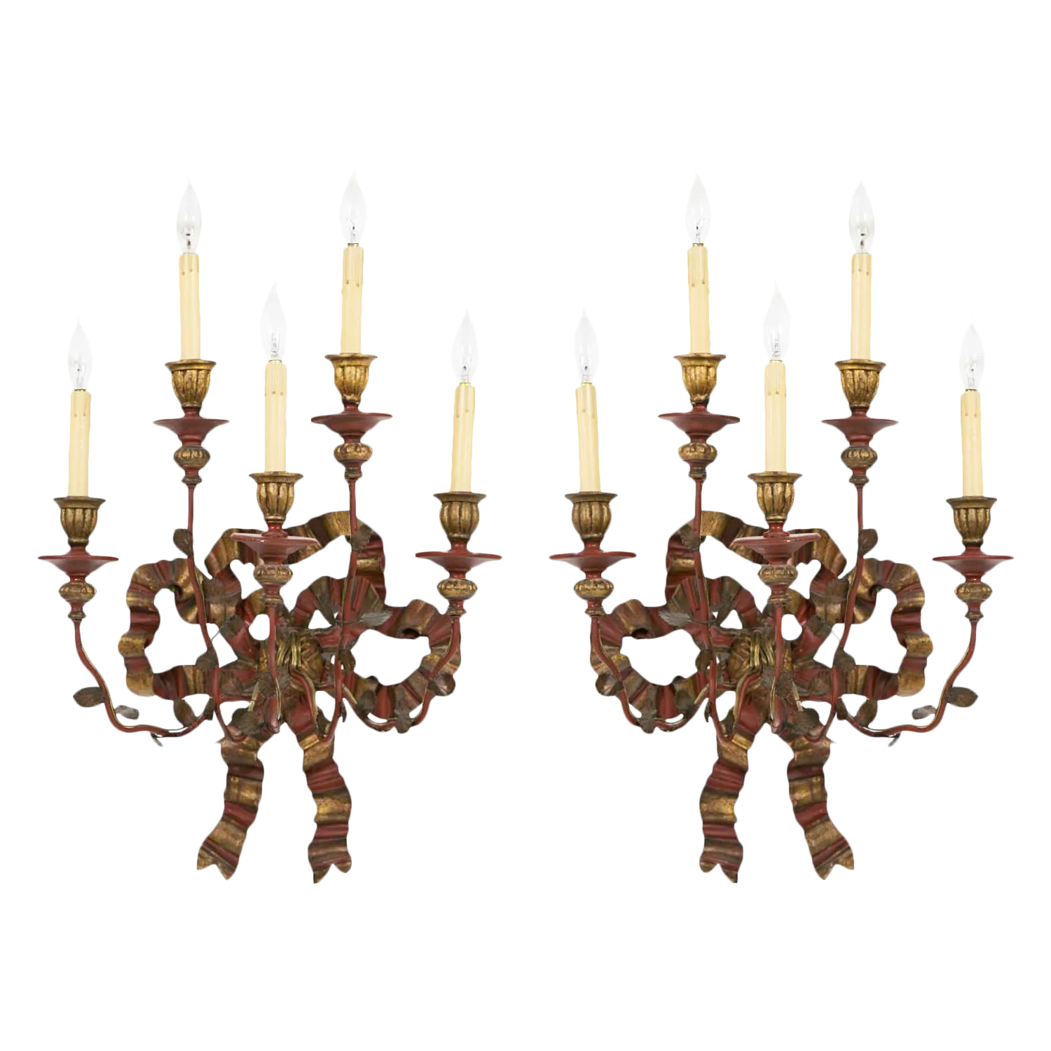 Vintage Painted & Giltwood Bow Sconces - A Pair | Chairish