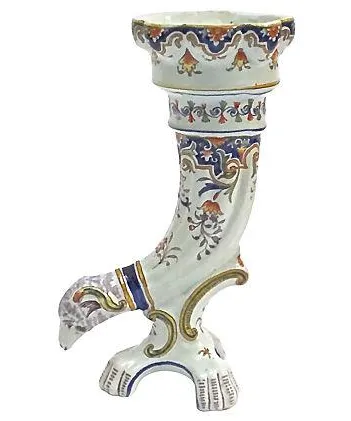 Antique Faience Ram's Head Trumpet Vase | Chairish