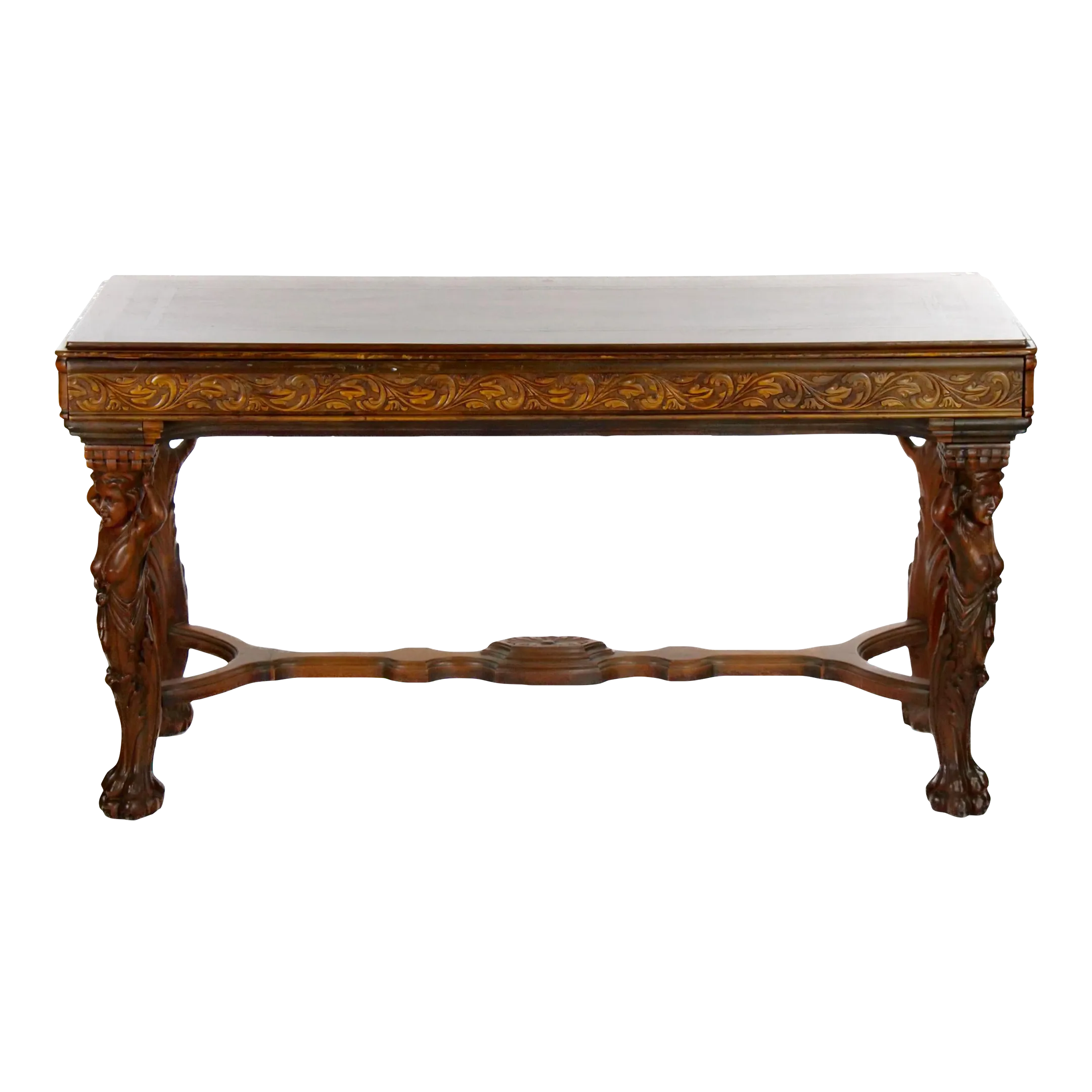 19th Century Heavily Hand Carved Inlaid Top Console / Center Table ...