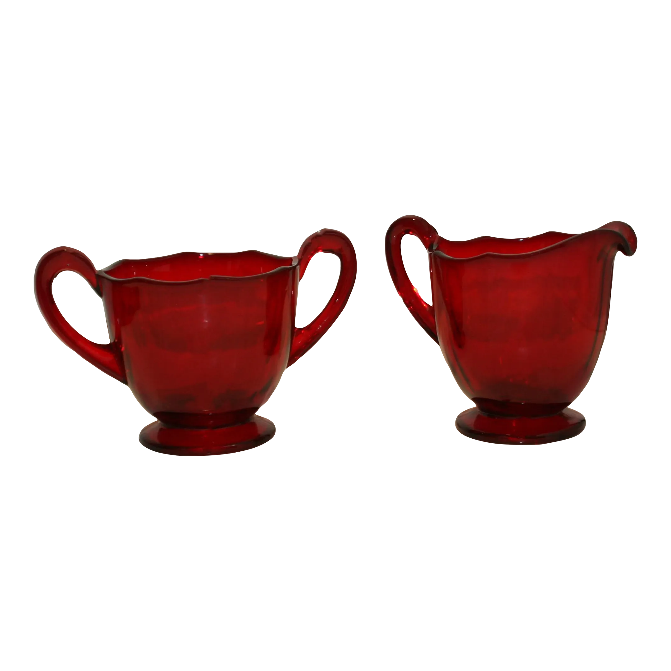 1930s Ruby Red Fostoria Fairfax Depression Glass Open Sugar & Creamer ...