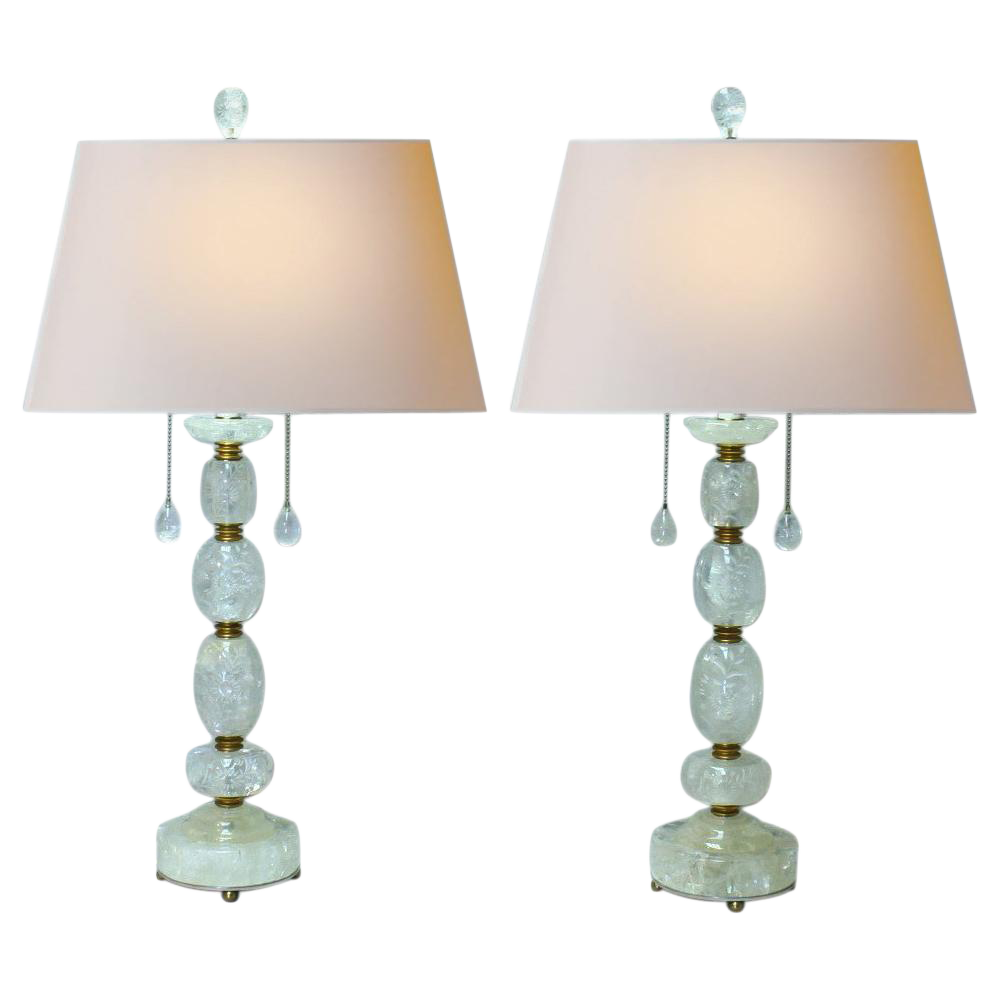 Modern Style Engraved Rock Crystal Table Lamps - a Pair | Chairish