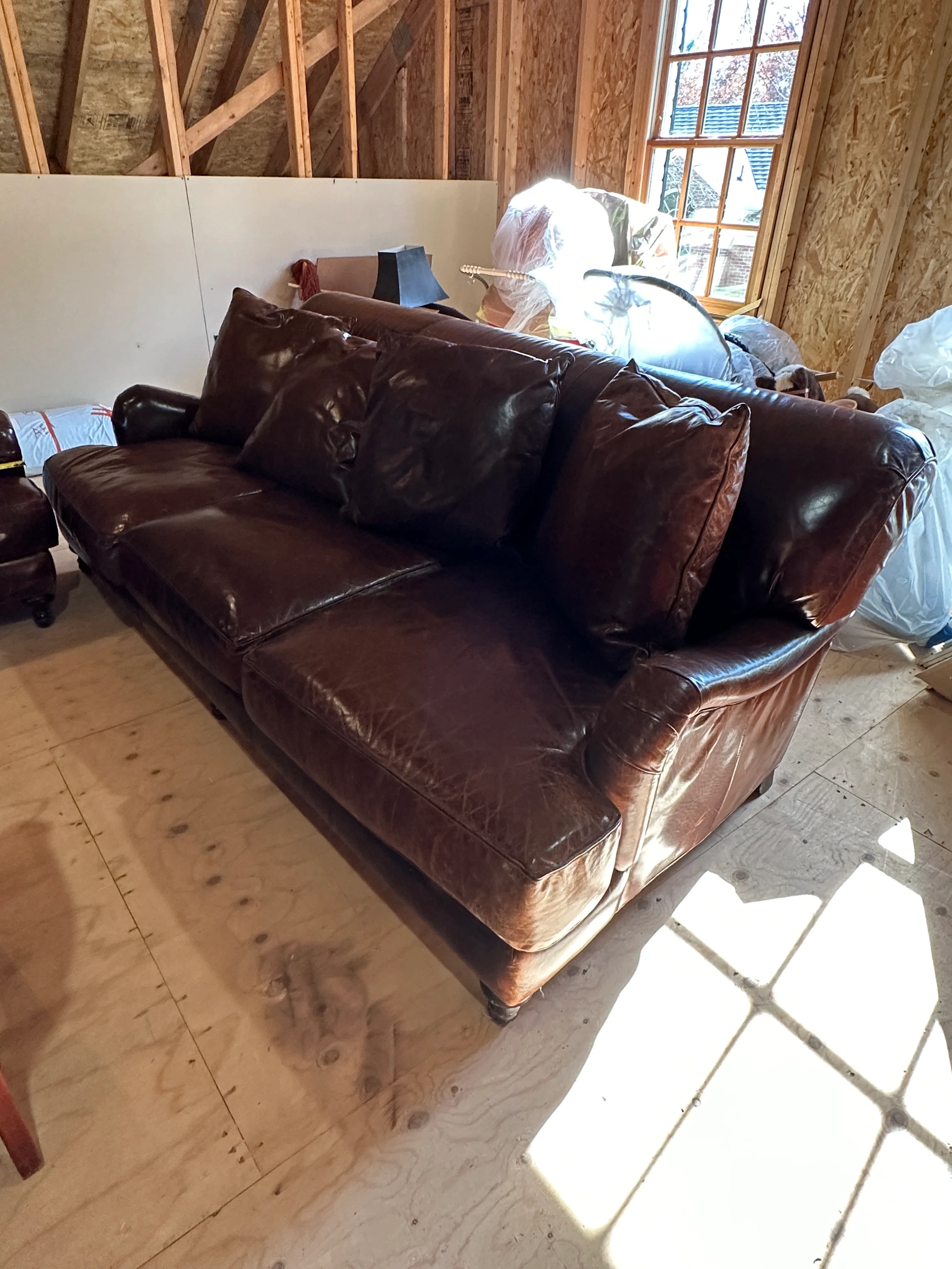 Deep Restoration Hardware English Roll Arm Leather Sofa Chairish
