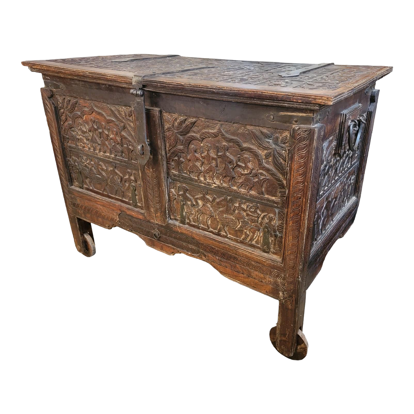 1920s Continental Wooden Trunk Chest With Wooden Rollers | Chairish