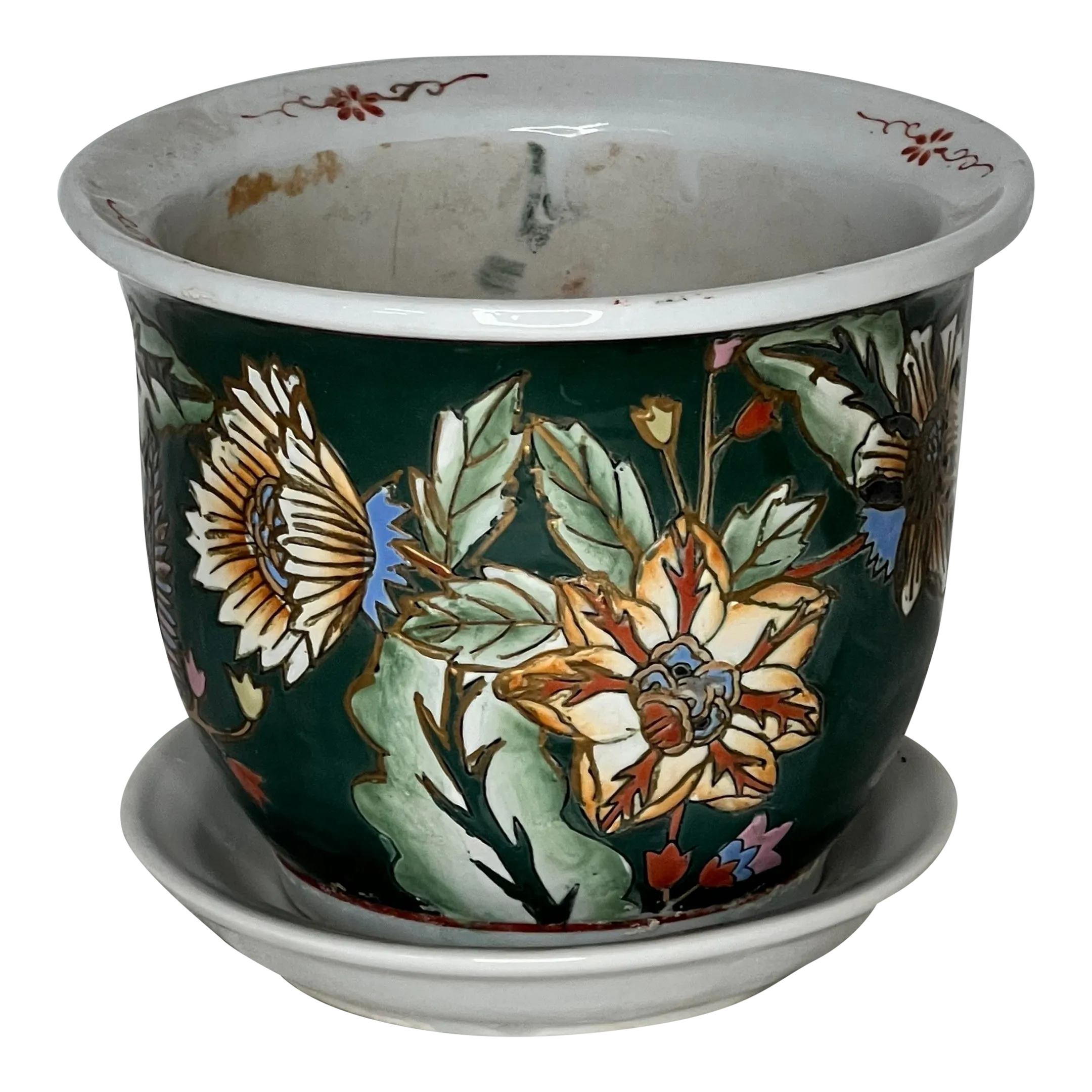 Vintage Chinoiserie Fishbowl Style Cachepot W / Water Tray | Chairish